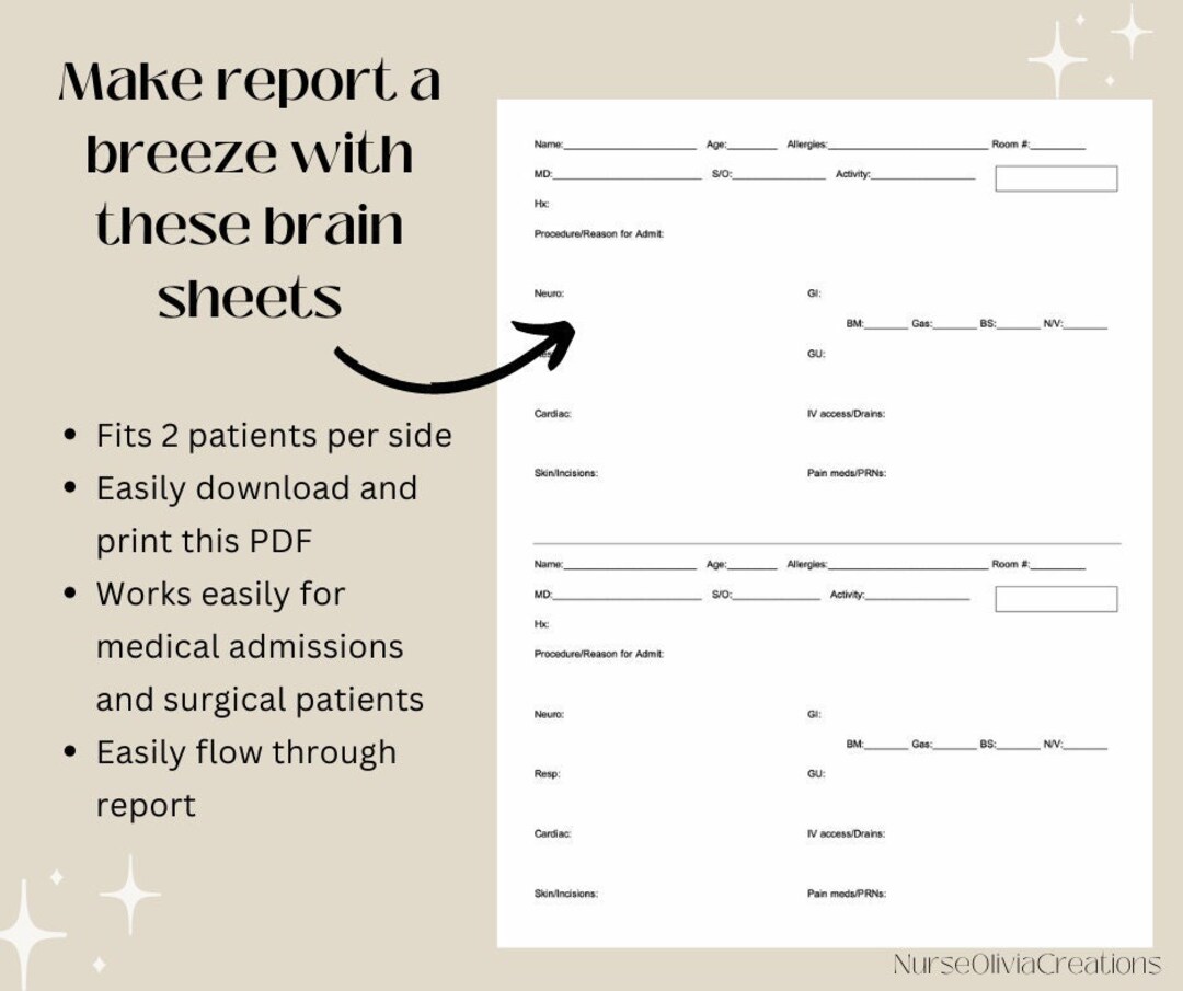 Medical Surgical Nursing Brain/report Sheet - Etsy