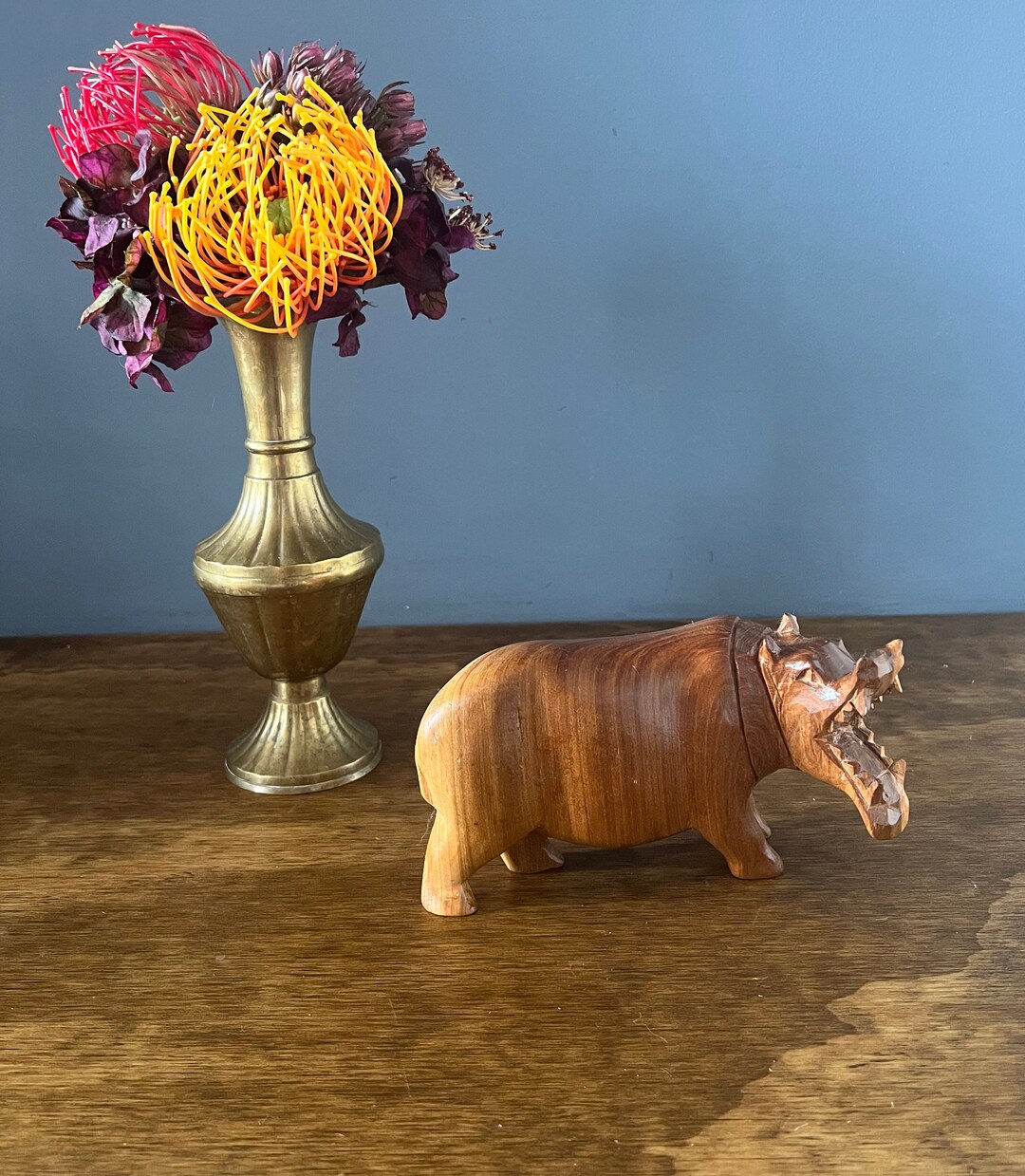Vintage Wooden Hippo Sculpture - Etsy