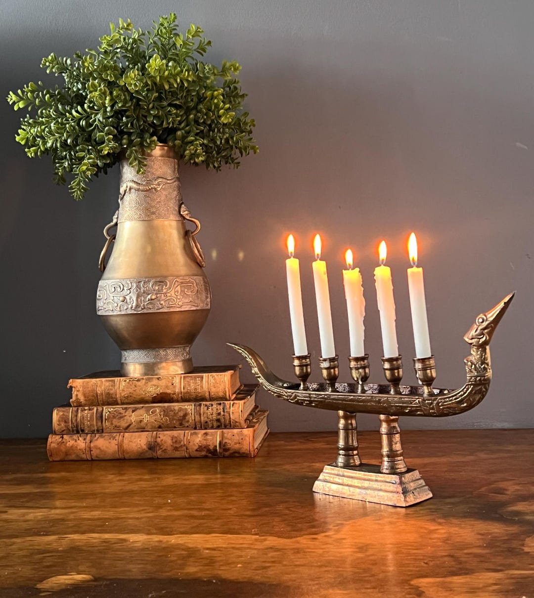 Vintage Copper Dragon Boat Menorah - Etsy
