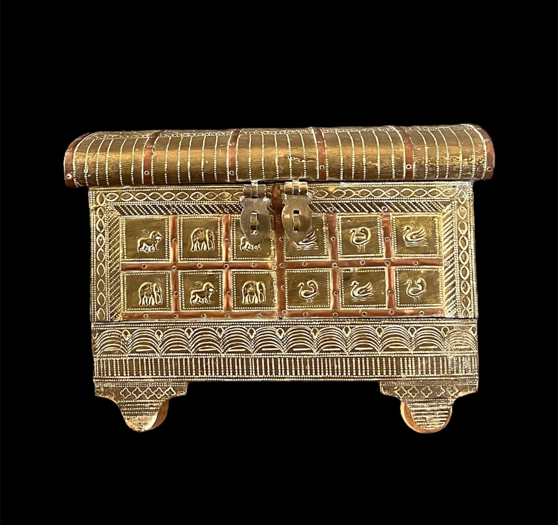 Rare Large Antique Wooden Casket and Brass Overlay - Etsy