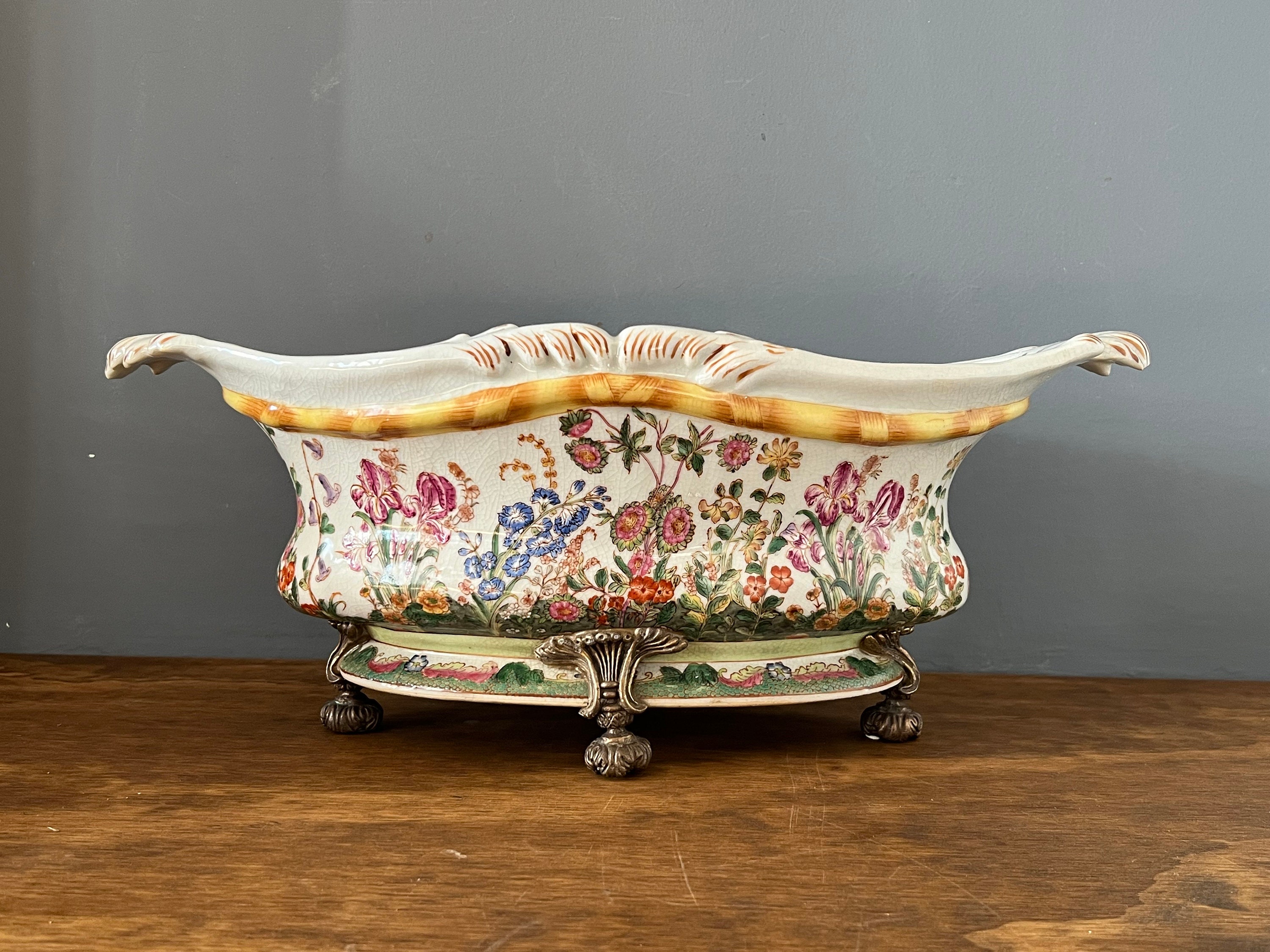 Large Antique Footed Porcelain Planter - Etsy