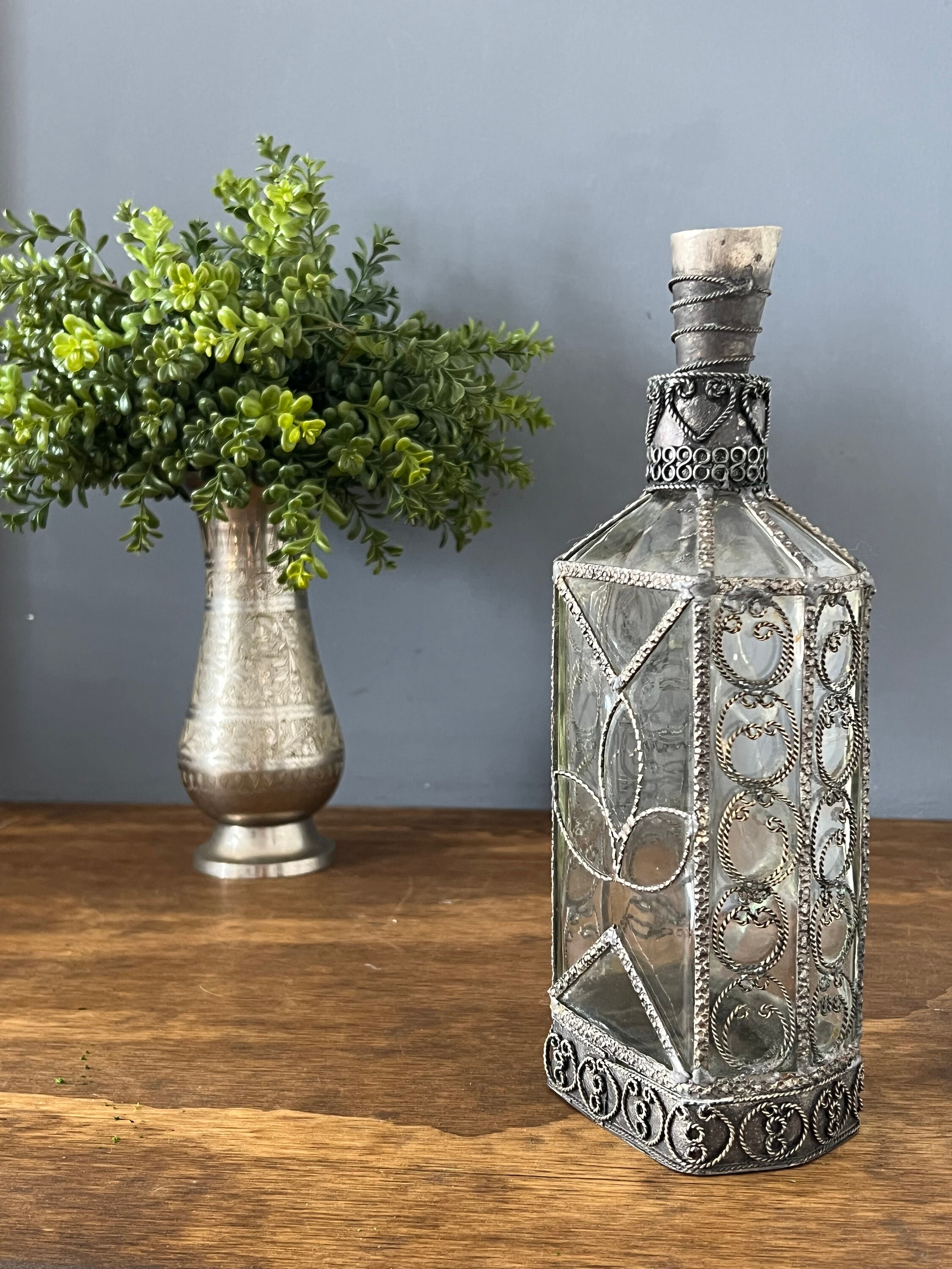 Antique Filigree Wire Overlay Decanter Bottle - Etsy
