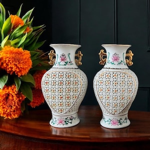 Decorative Porcelain Reticulated Vase Set - Etsy