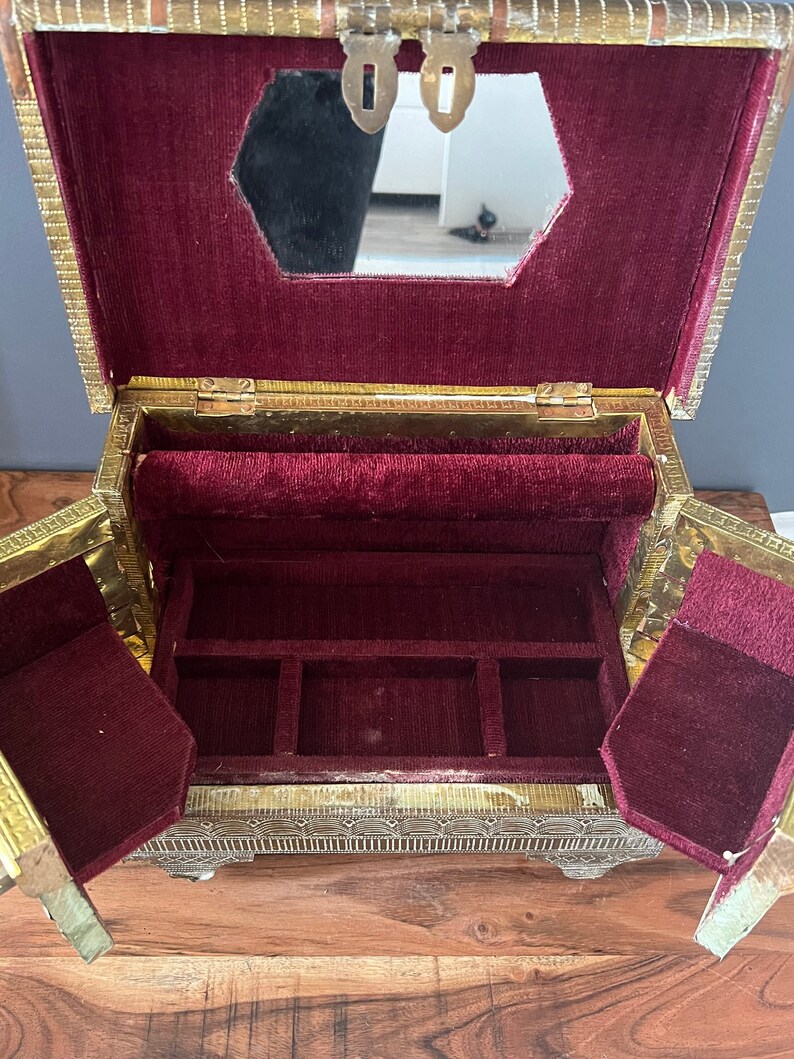 Rare Large Antique Wooden Casket and Brass Overlay - Etsy