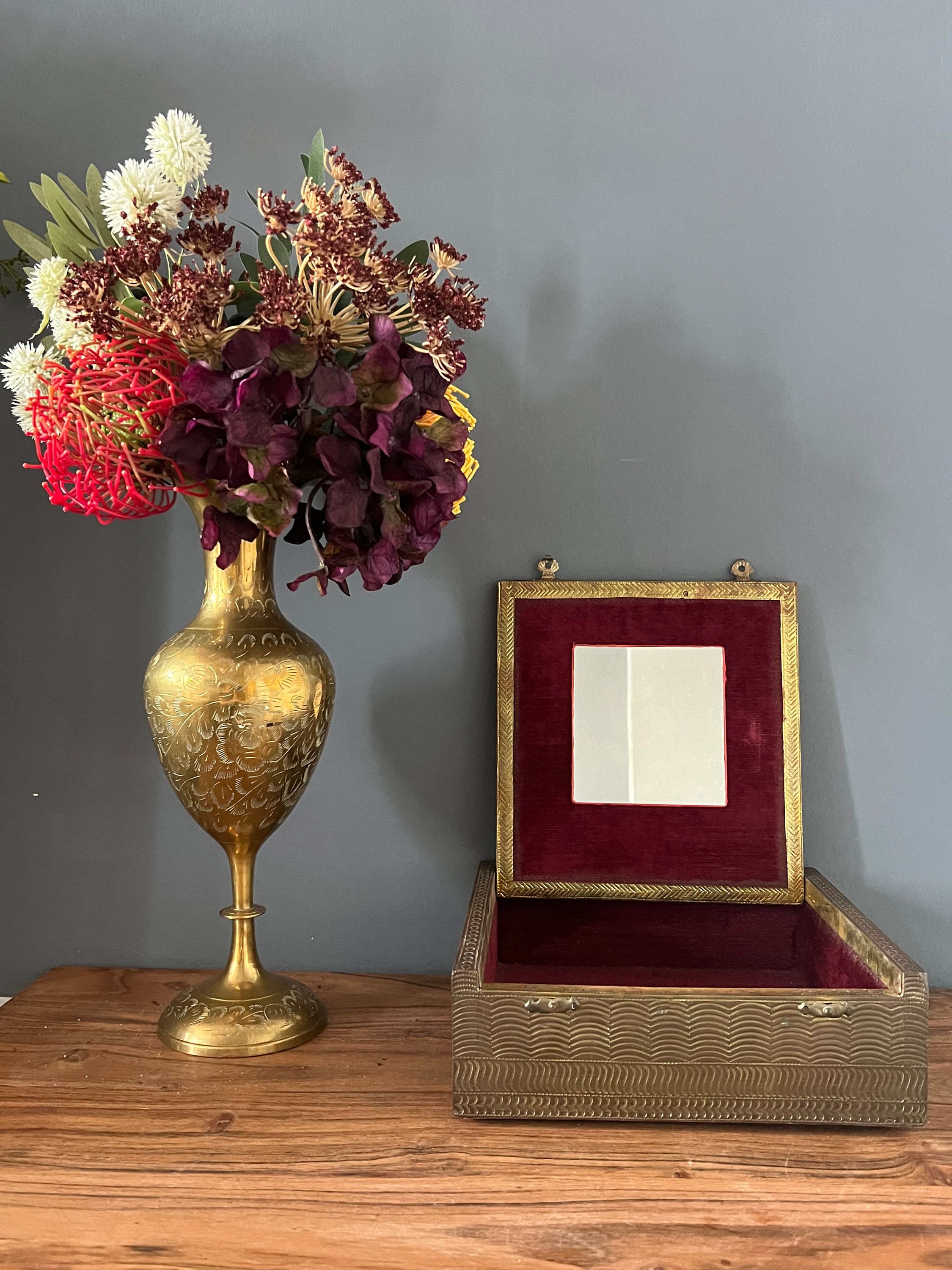Stunning Antique Wooden Box With Brass Overlay - Etsy