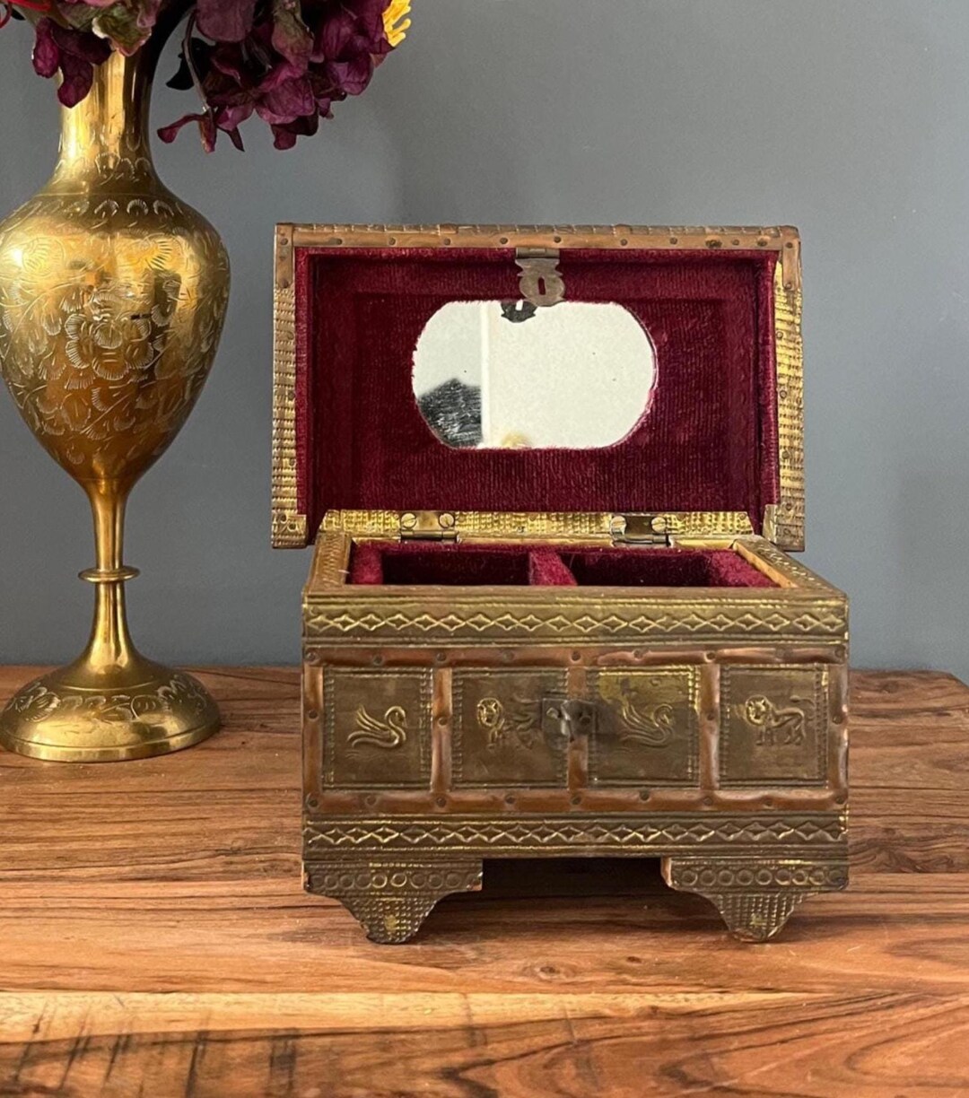 Antique Indian Wooden Casket With Brass Overlay - Etsy