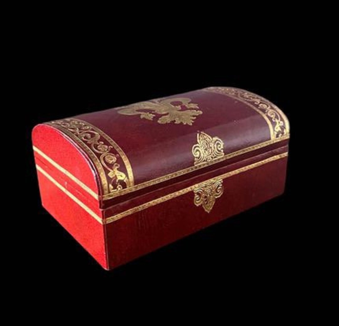 Beautiful VTG Red & Gold Leather Box - Etsy