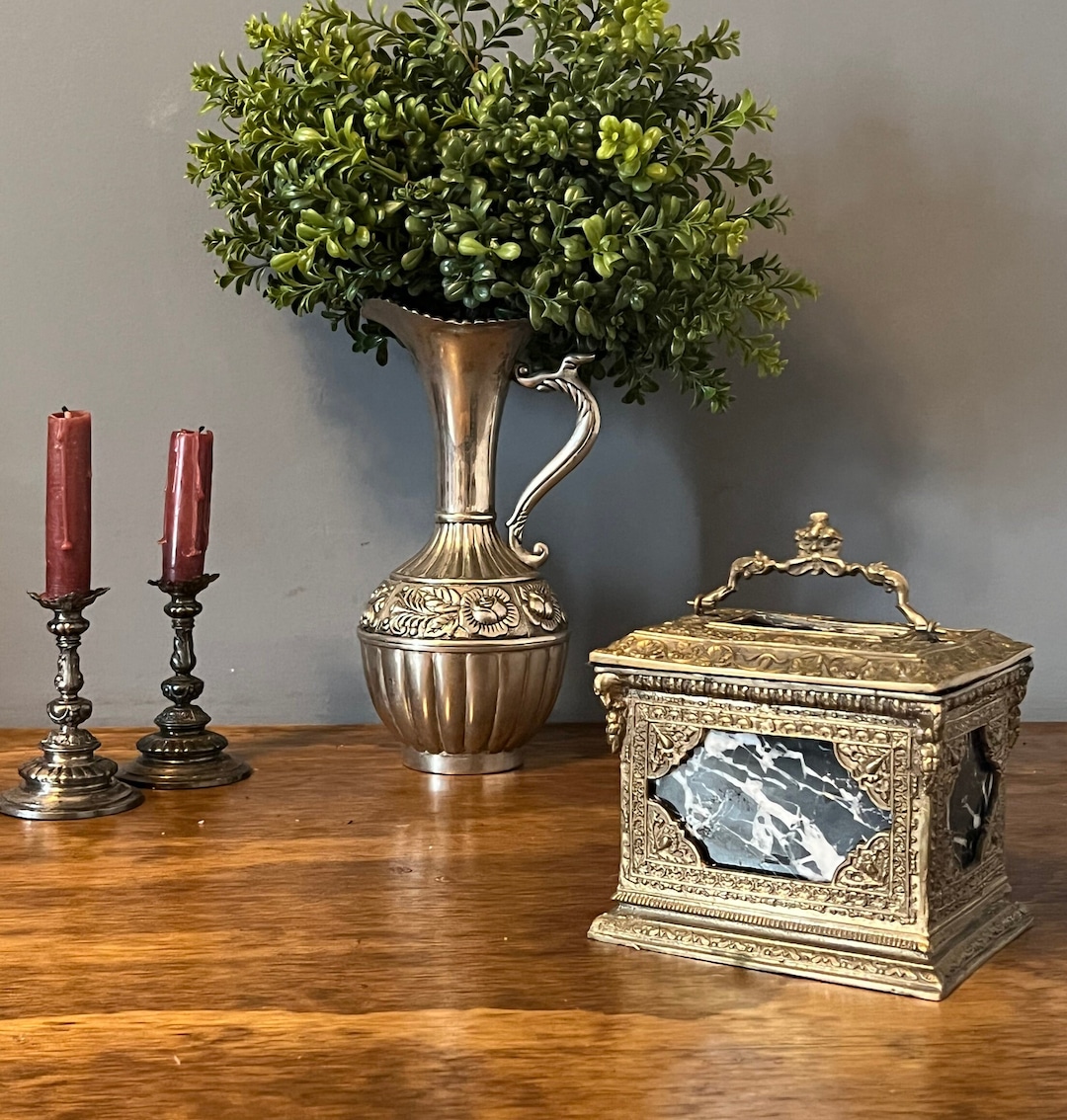 Antique Bronze & Marble Casket - Etsy