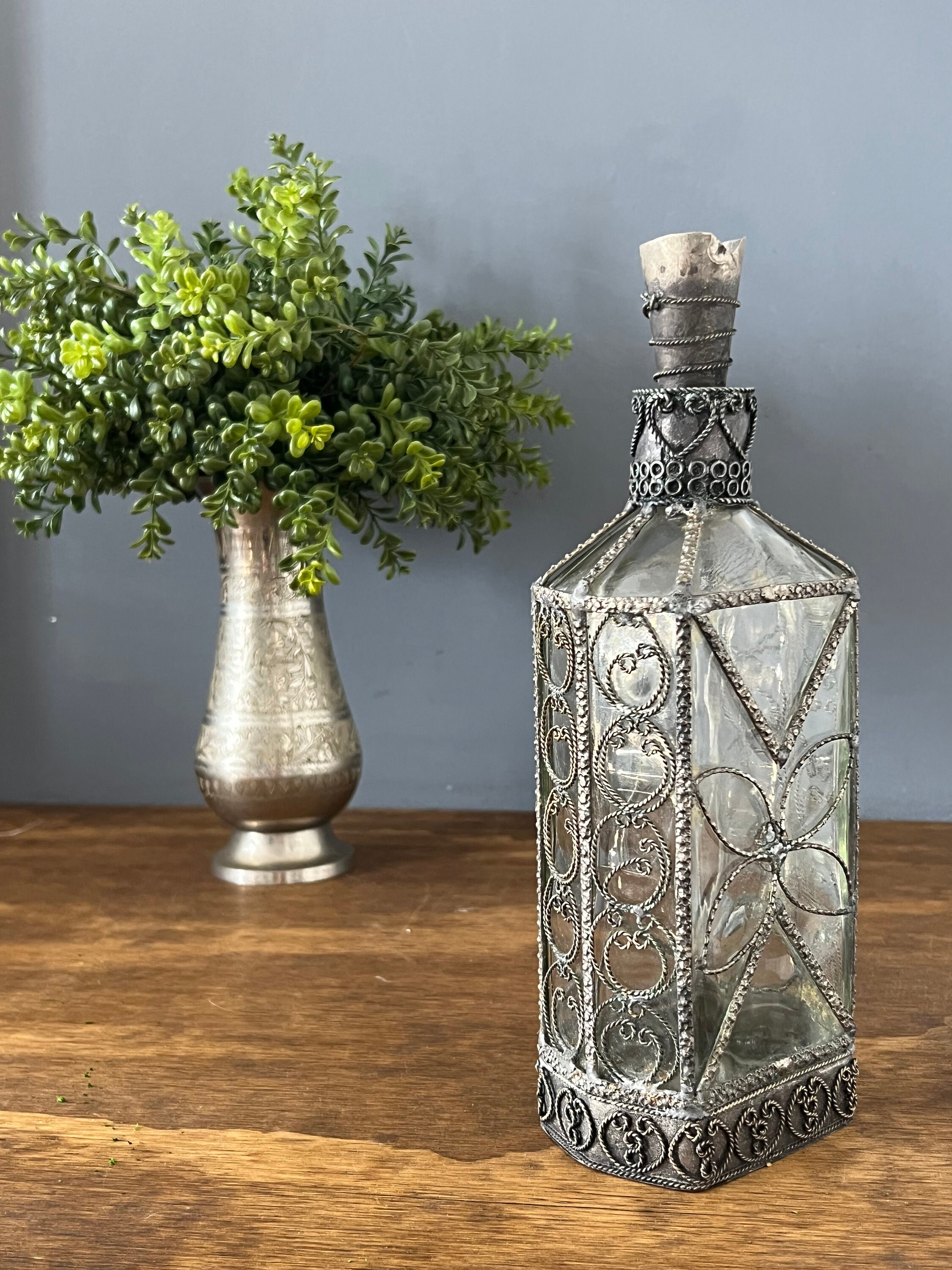 Antique Filigree Wire Overlay Decanter Bottle - Etsy