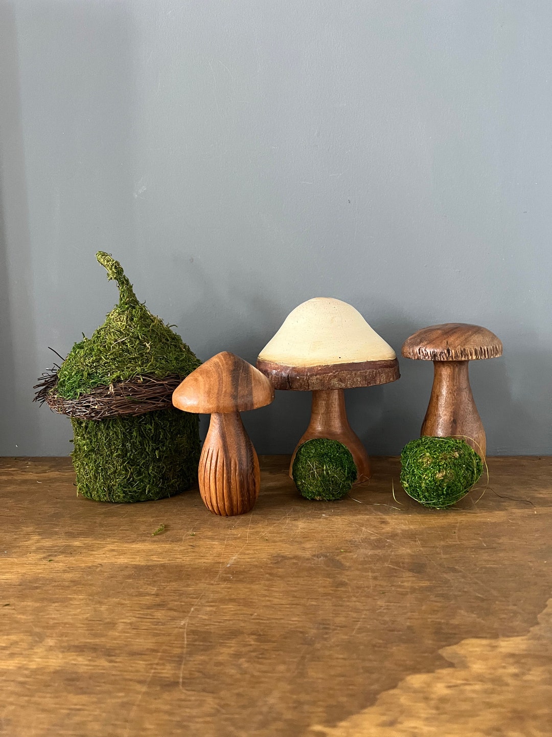 Set of 3 Hand Carved Wooden Mushroom - Etsy