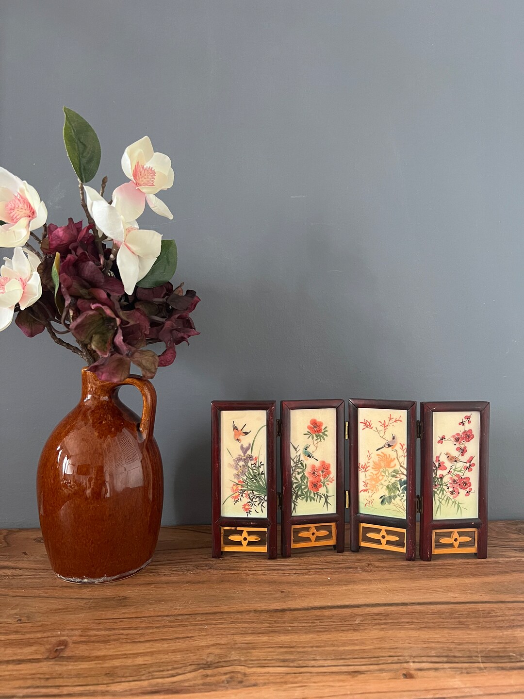 Beautiful Asian Mini Divider / Folding Screen - Etsy