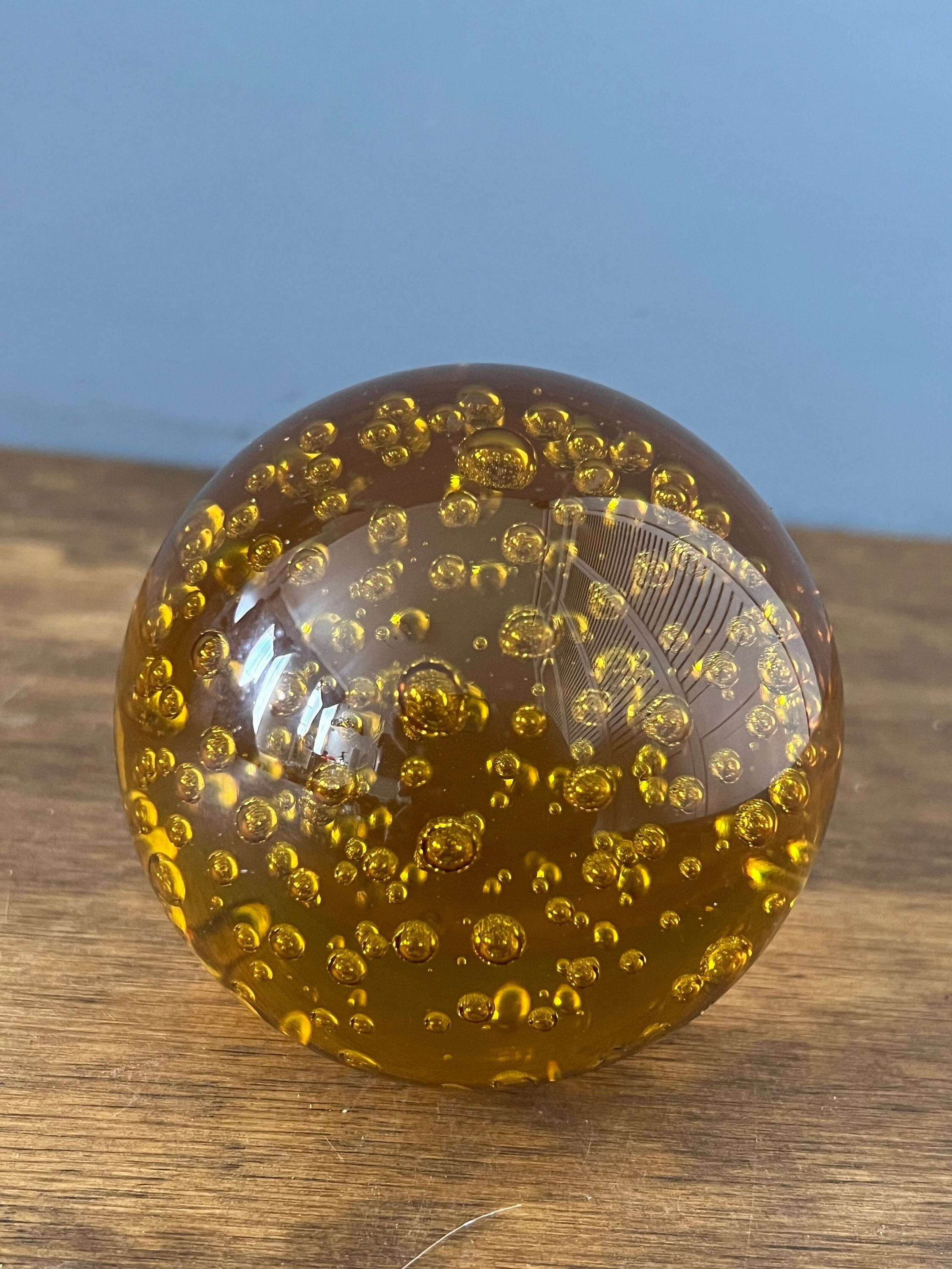 MCM Controlled Bubble Amber Glass Paperweight - Etsy