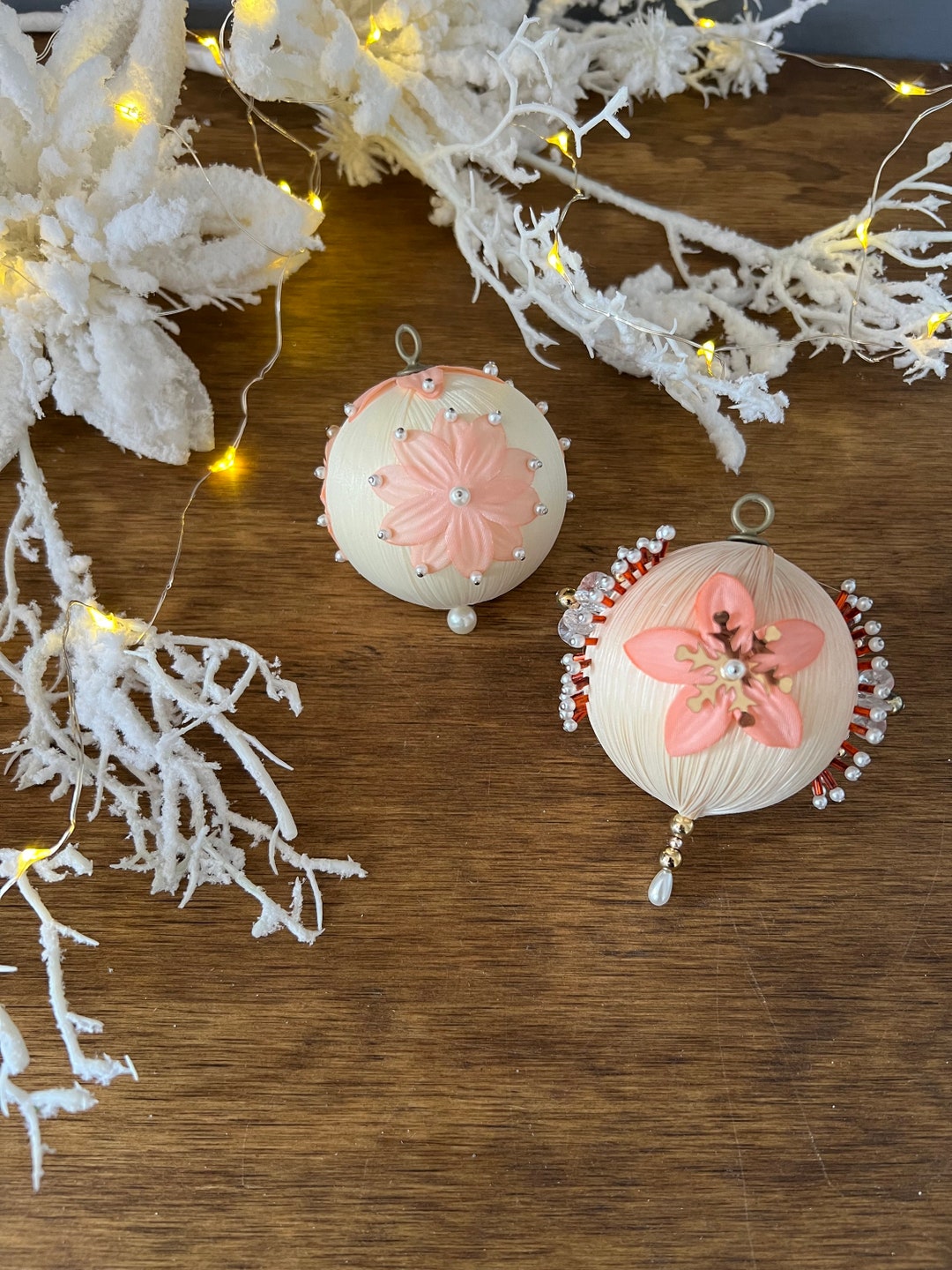 Set of 2 Pink & White Satin Push Pin Ornament - Etsy