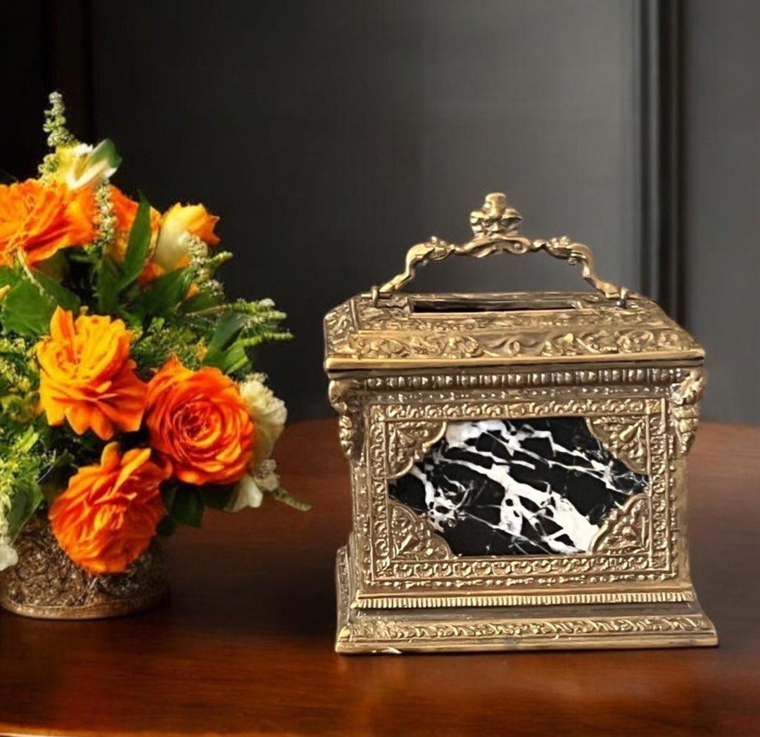 Antique Bronze & Marble Casket - Etsy