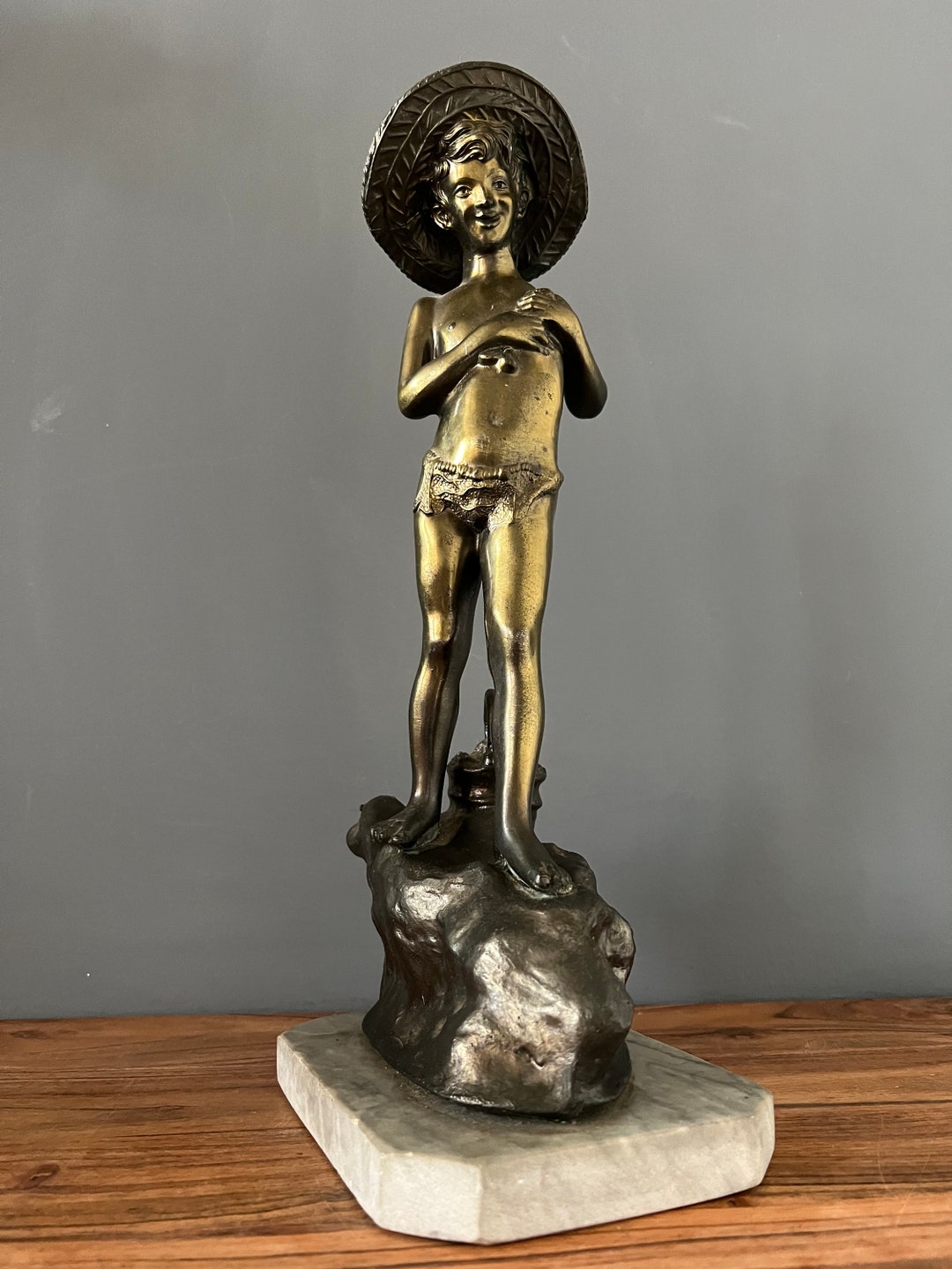 Antique Varlese Fishing Boy Sculpture - Etsy