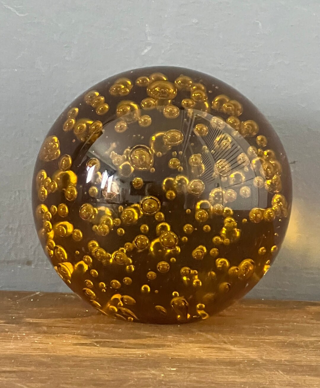 MCM Controlled Bubble Amber Glass Paperweight - Etsy