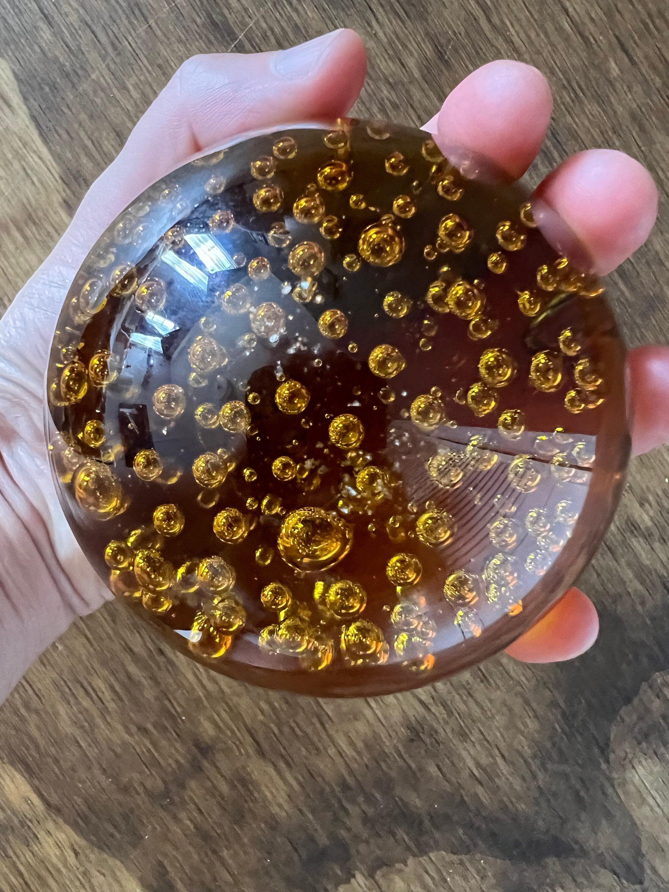 MCM Controlled Bubble Amber Glass Paperweight - Etsy