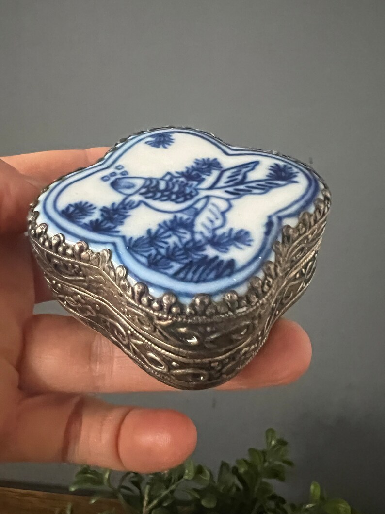 Set of 2 Ornate Asian Porcelain and Silver Box - Etsy