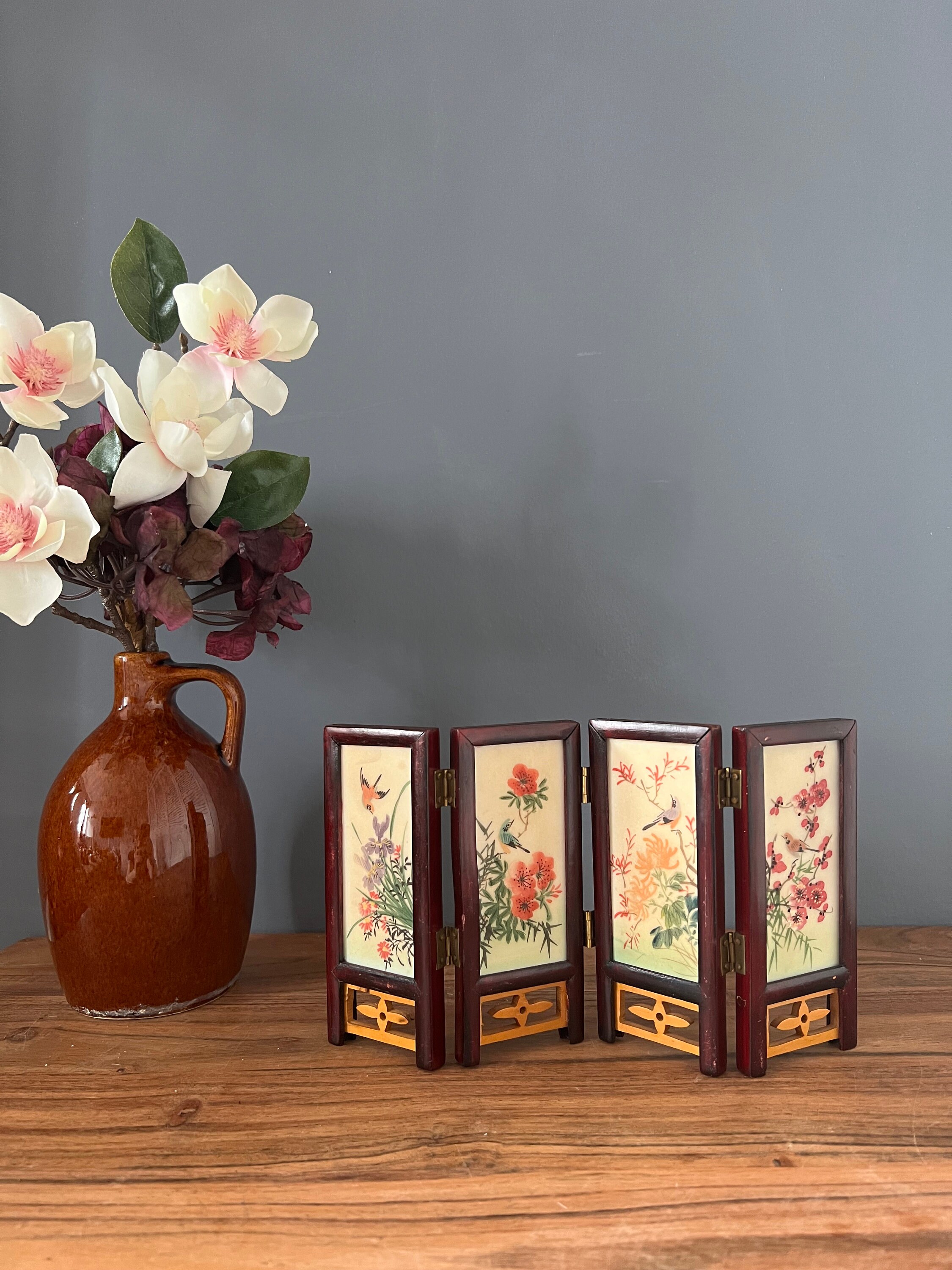 Beautiful Asian Mini Divider / Folding Screen - Etsy