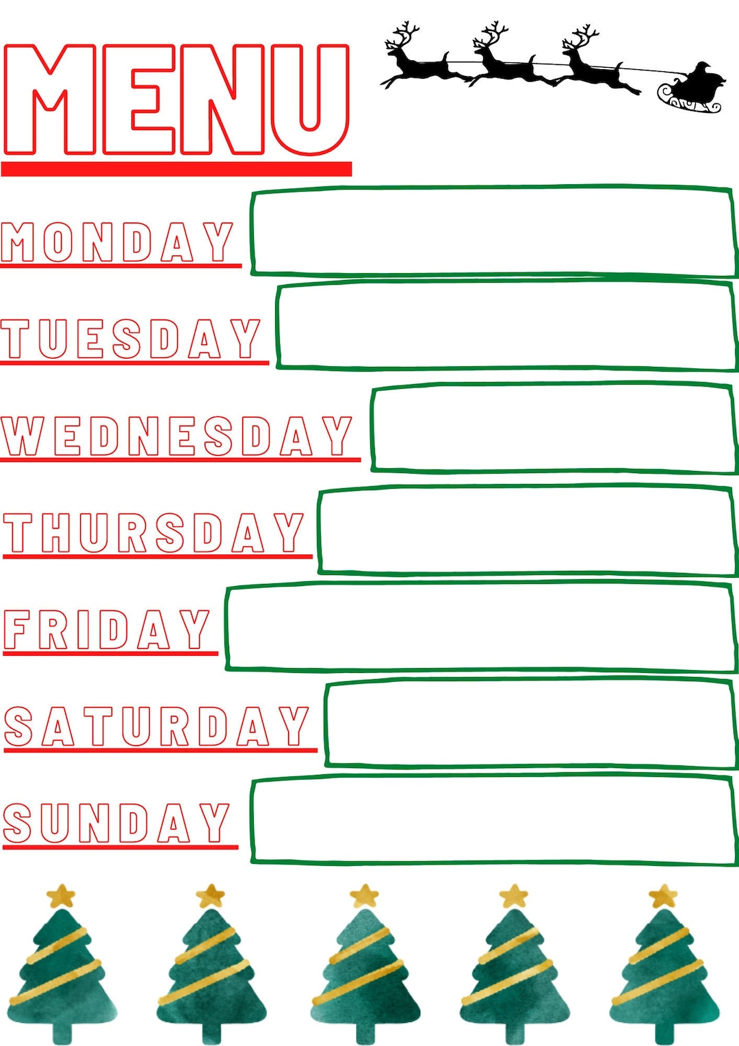 Christmas Themed Weekly Meal Plan Menu - Etsy