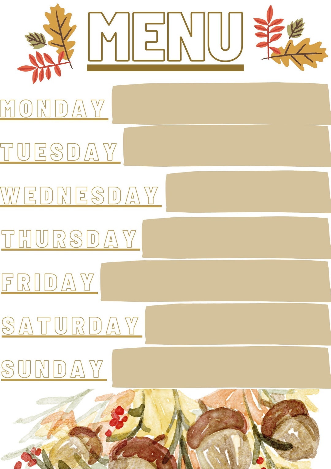 Thanksgiving Themed Weekly Meal Plan Menu - Etsy