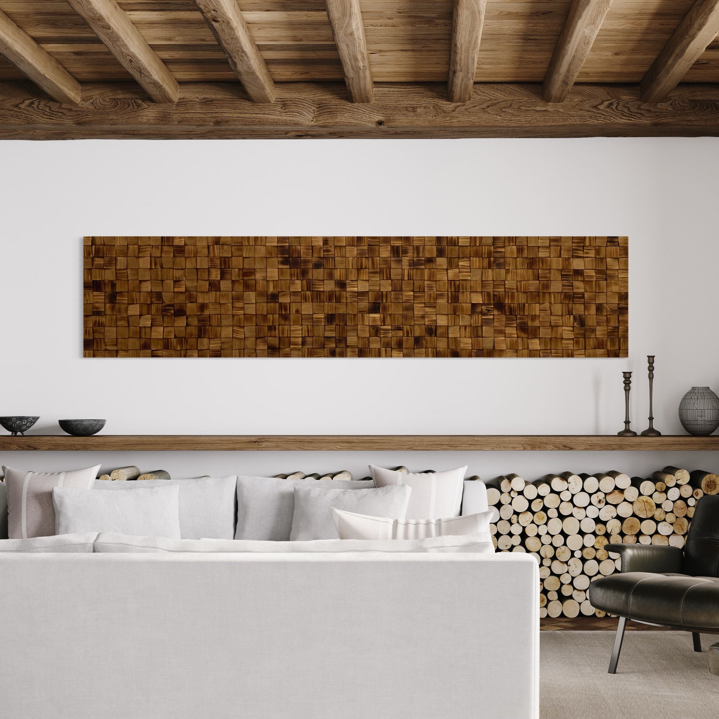 RUSTIC MOSAIC ART Wood Wall Handing 3d Wooden Wall Art With Natural ...