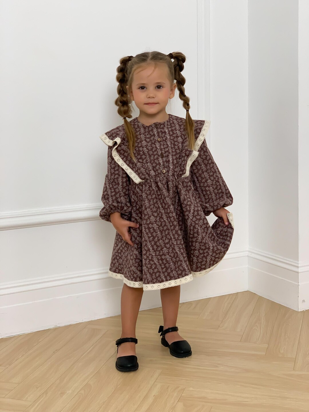 Girls Flounced Autumn Dress Sewing Pattern | Flannel Whispers | Lace ...