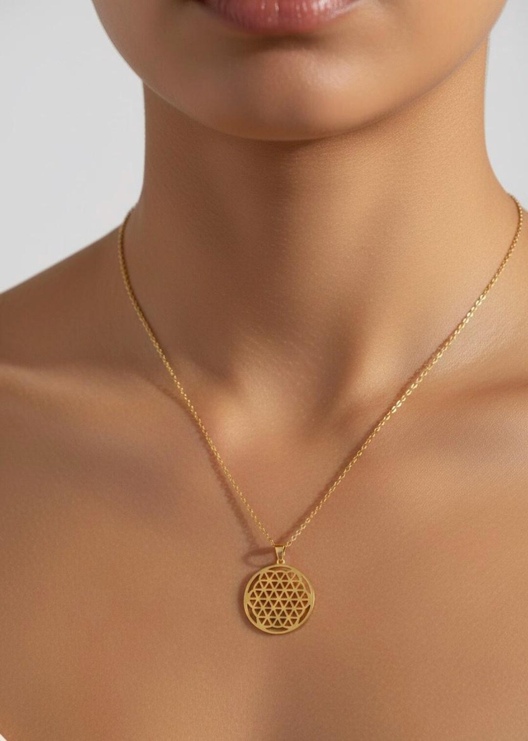 Gold Medallion Necklace • Sacred Geometry Pendant • Stainless Steel ...