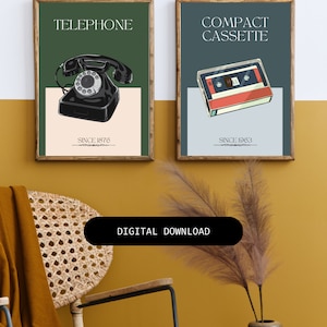 Antique Dial Telephone Vintage Poster Digital Print | Boho Art | Retro ...