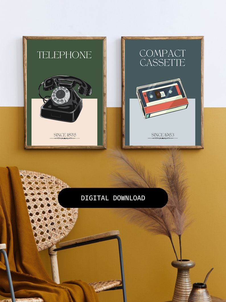Antique Dial Telephone Vintage Poster Digital Print | Boho Art | Retro ...