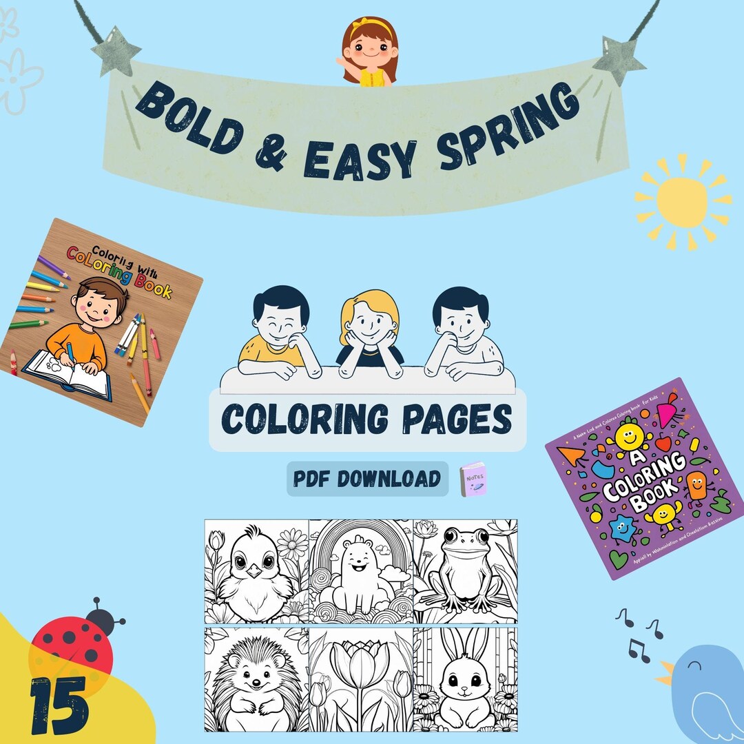Bold & Easy Spring Coloring Book for Kids | 15 Printable PDF Pages ...