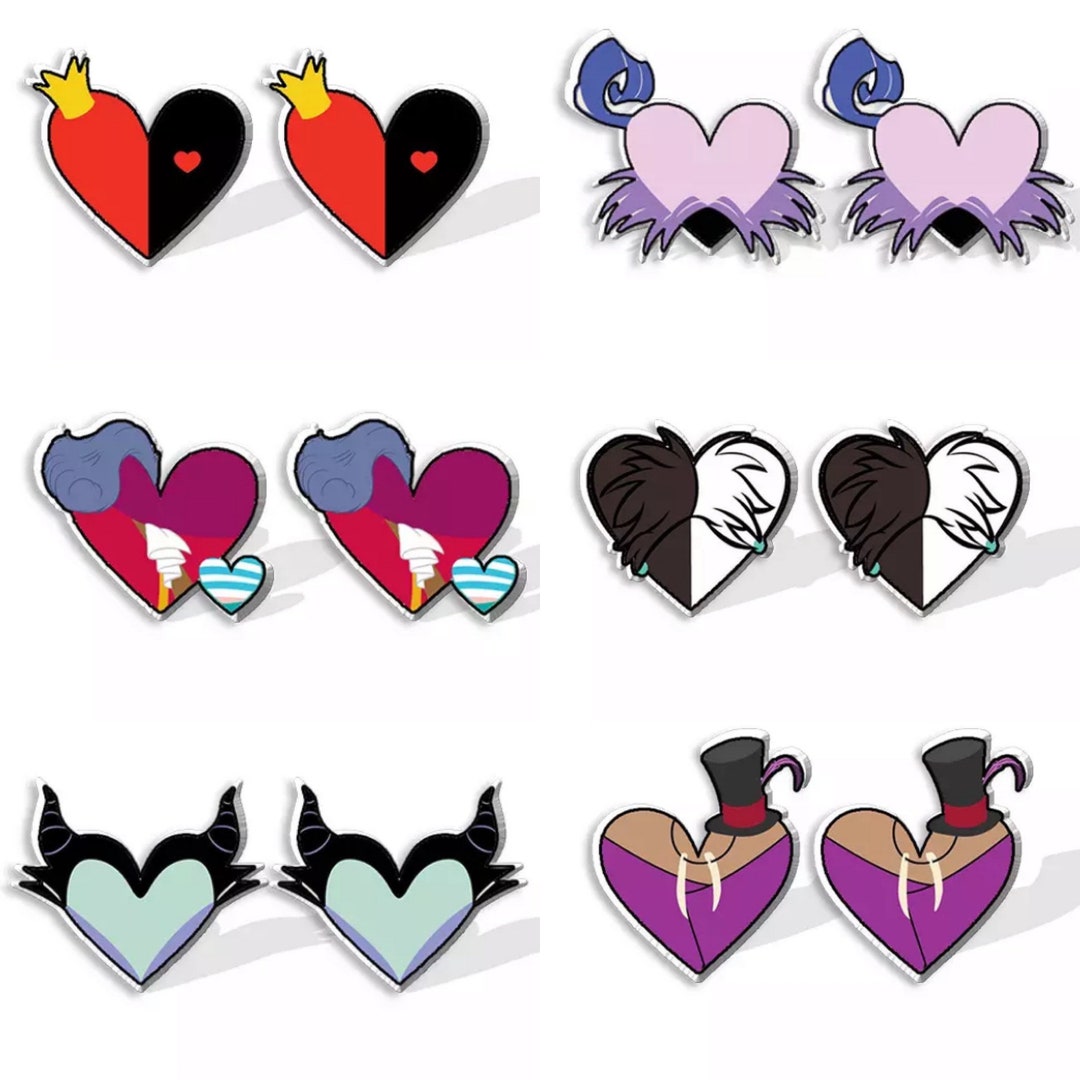 Villains Hearts Character Stud Earrings \disney Movie Inspired Jewelry ...