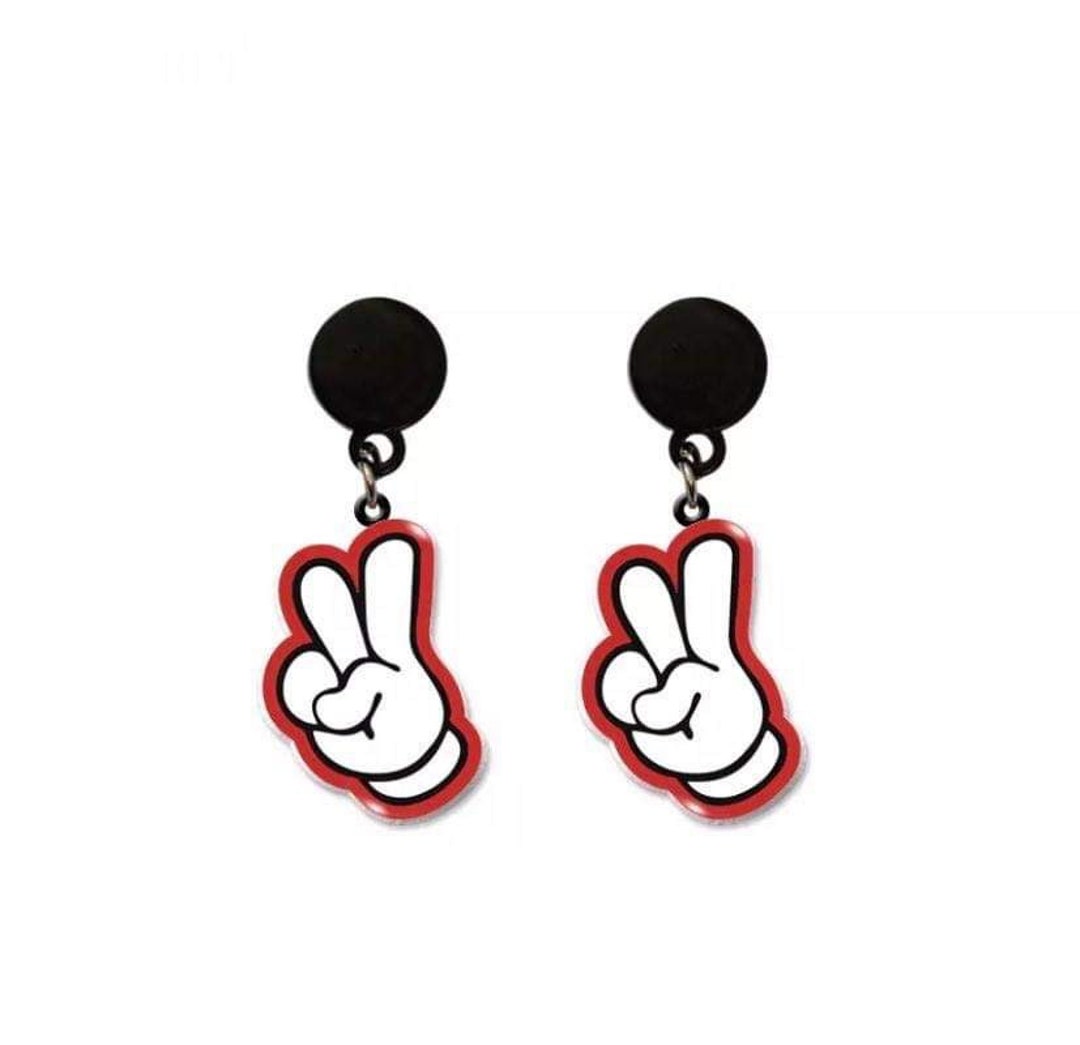Peace Sign Mickey Mouse Hand Character Stud Drop Earrings \ Classic ...