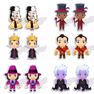 Chibi Villains Character Stud Earrings disney Movie Inspired Jewelry ...