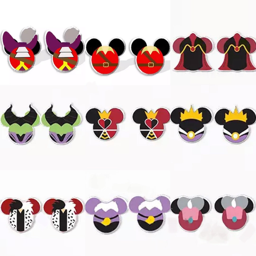 Villains Mickey Mouse Head Character Stud Earrings \disney Icons ...