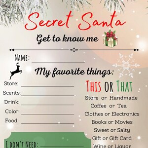 FILLABLE Printable PDF Secret Holiday Elves Gift Exchange Questionnaire ...
