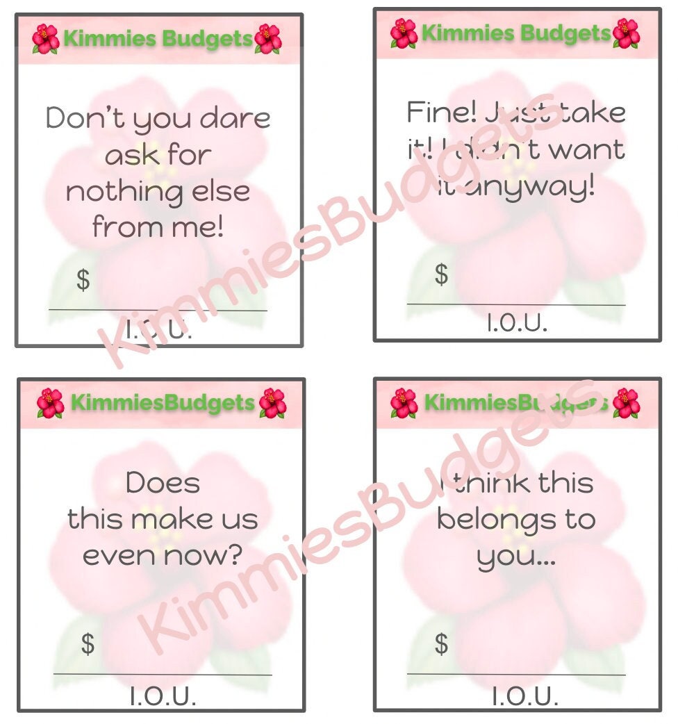 IOU Placeholder I.O.U. Dashboard Set of 4 Immediate Digital PDF ...