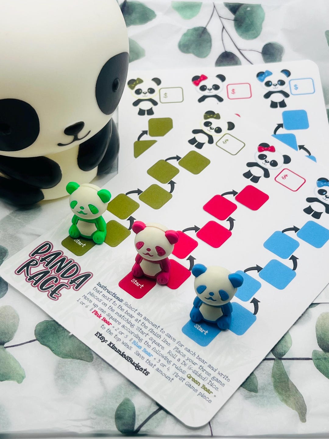 Panda Race | 3 Panda Bear Game Pieces | Savings Challenge Game ...