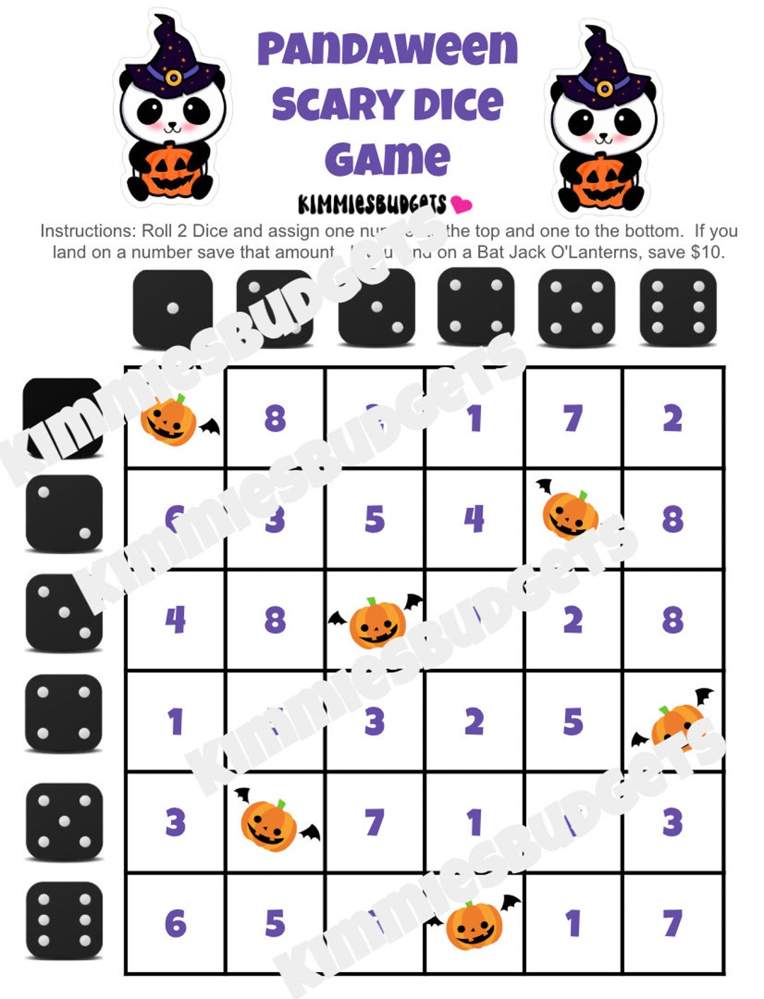 Pandaween Scary Dice Game | Halloween Savings Challenge | 8x11 ...