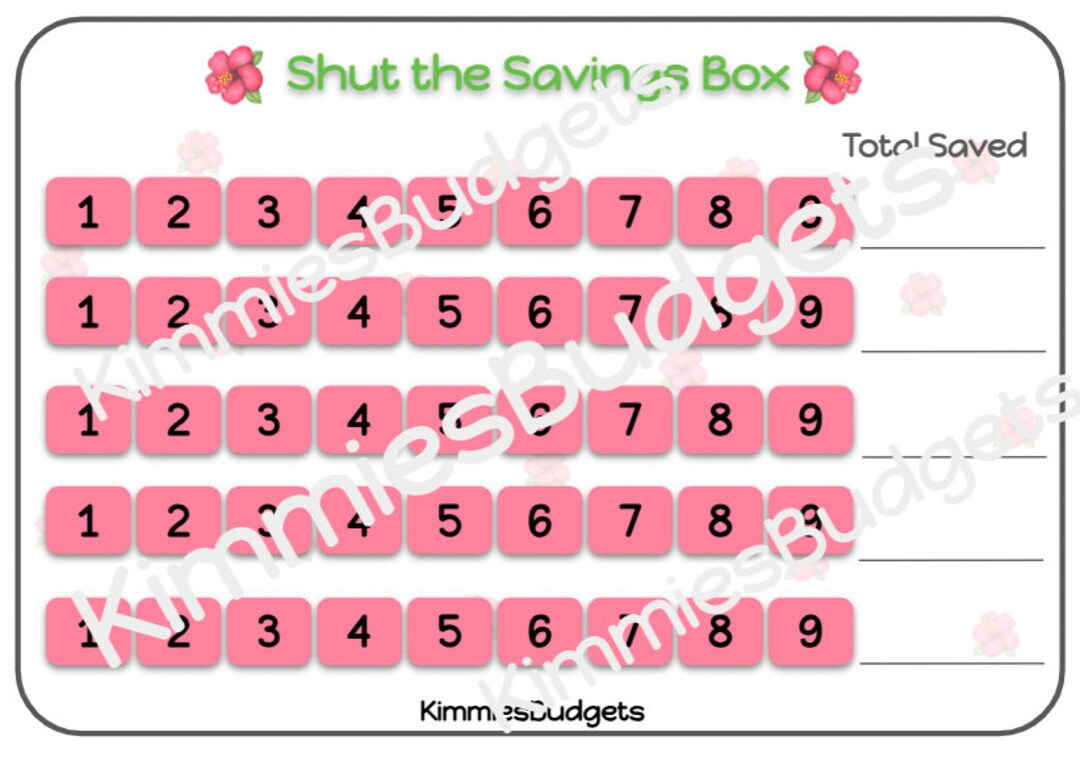 Savings Challenge | Shut the Box | Double-sided |instant PDF Download ...