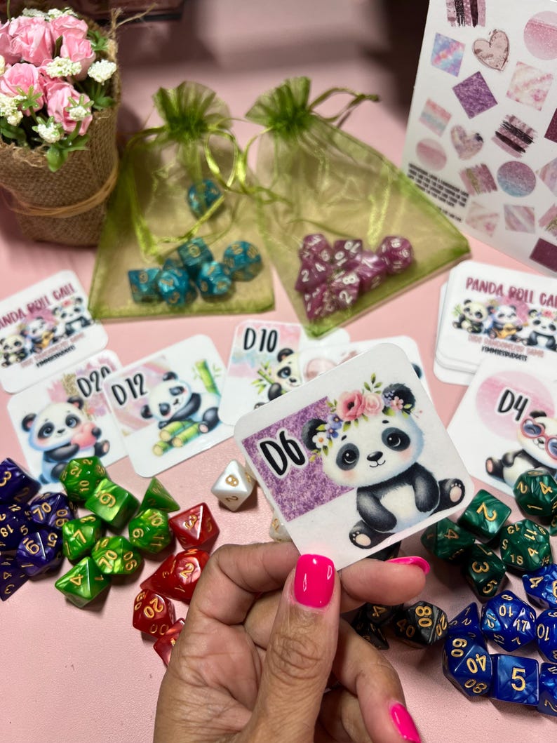 Panda Roll Call Dice Randomizer Game | 6 Dice Included | D4 D6 D8 D10 ...