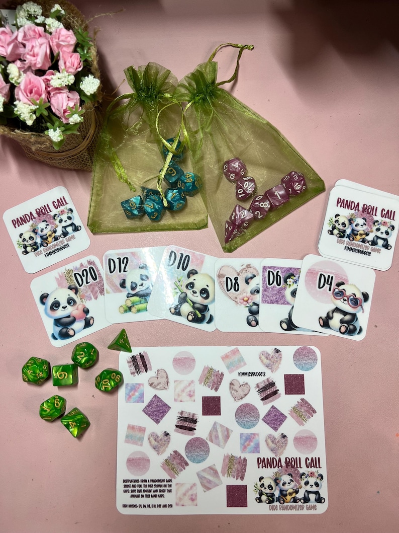 Panda Roll Call Dice Randomizer Game | 6 Dice Included | D4 D6 D8 D10 ...