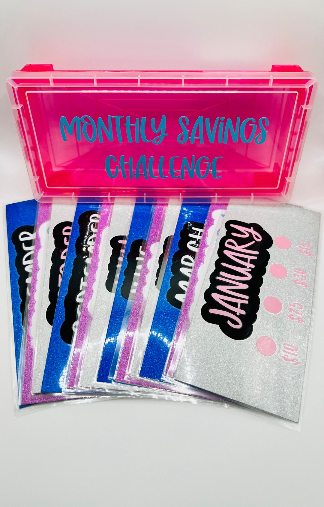 Monthly Savings Challenge | Cash Stuffing | Pink Green Blue Box ...