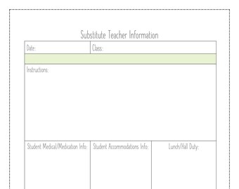Substitute Teacher Plans Template - Etsy