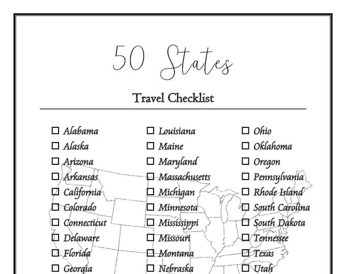 50 US States Checklist - Etsy