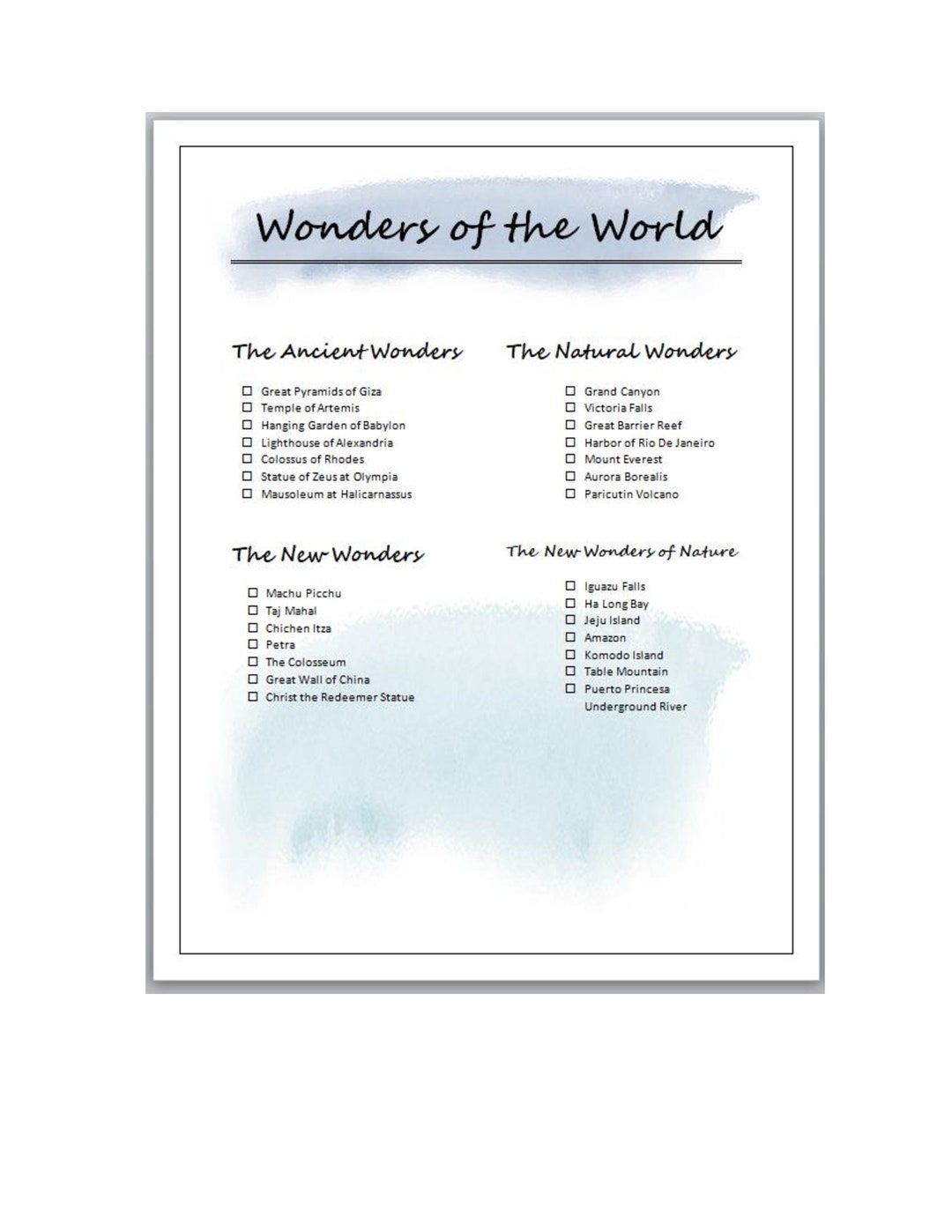 Wonders of the World Travel Checklist - Etsy