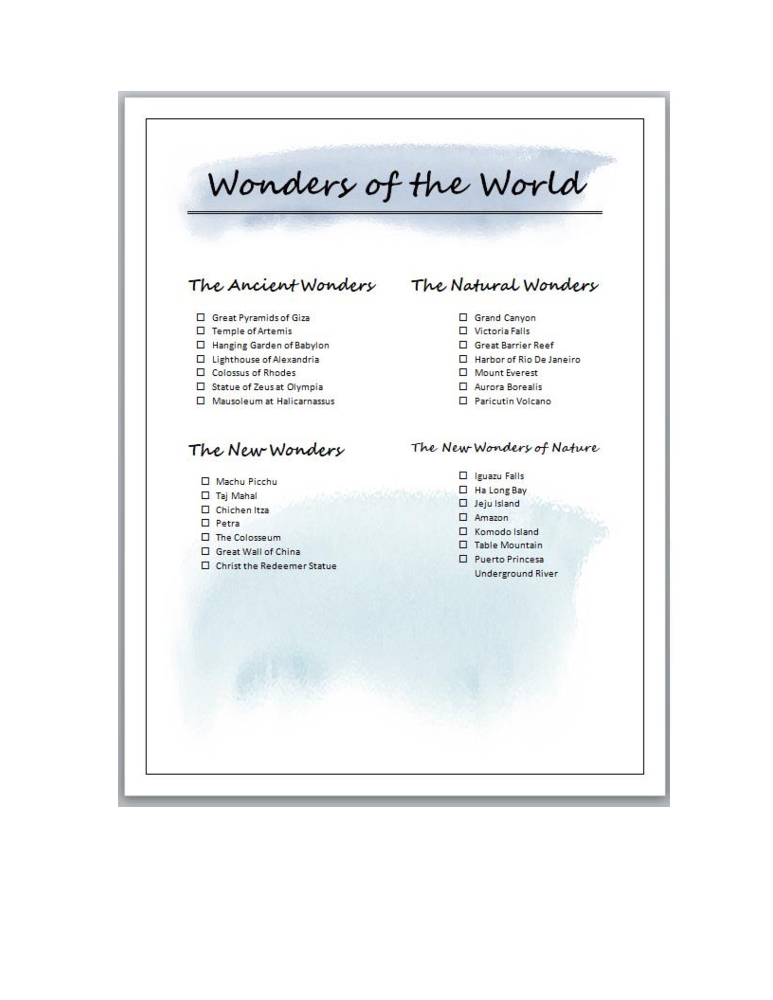 Wonders of the World Travel Checklist - Etsy