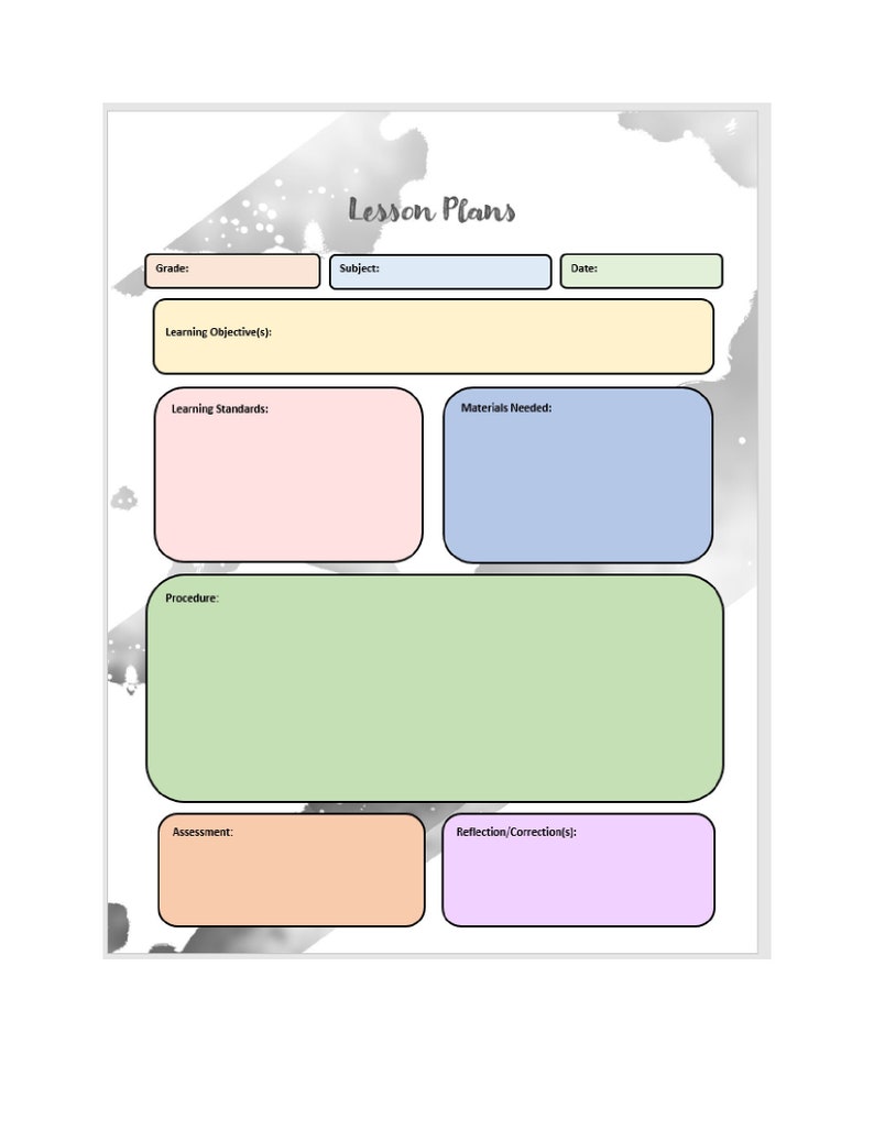 Colorful Lesson Plan Template - Etsy