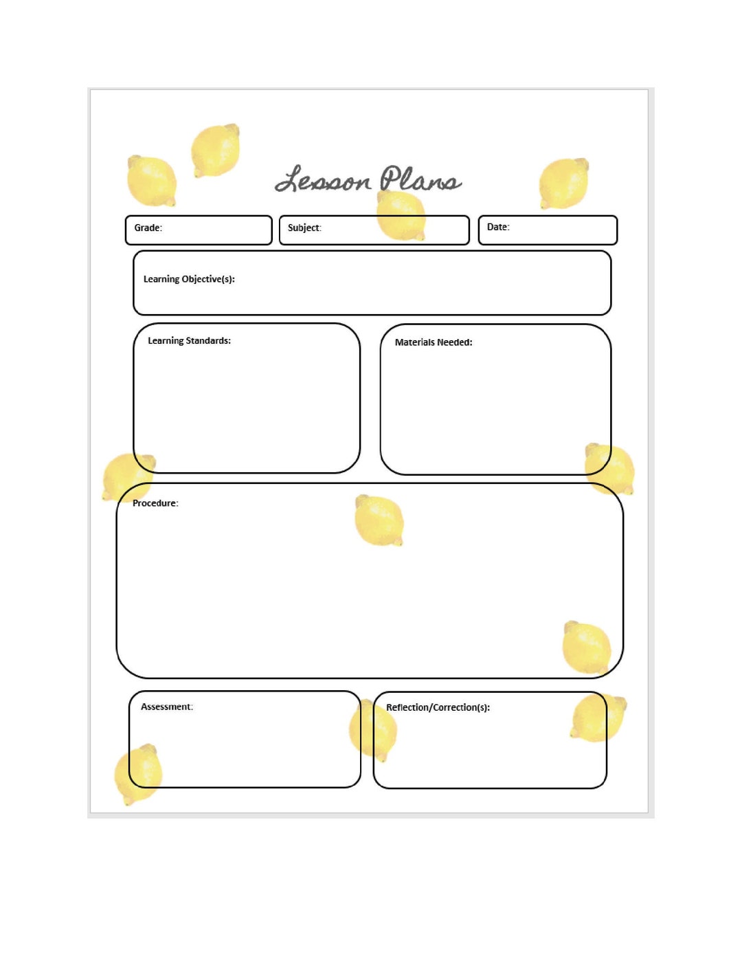 Lesson Plan Template - Lemon Design - Etsy