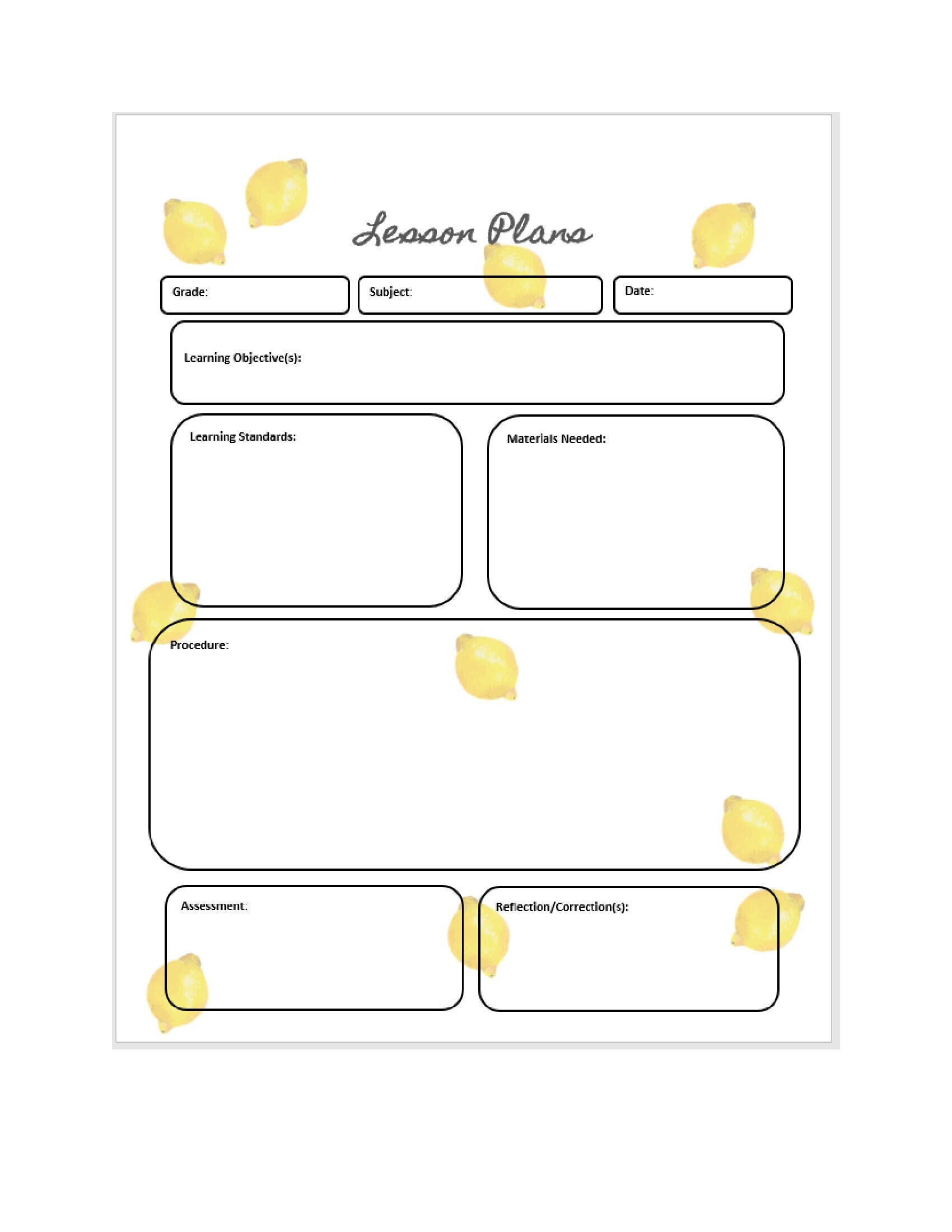 Lesson Plan Template - Lemon Design - Etsy